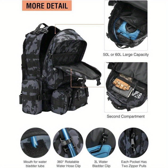 60L Military Tactical Backpack for Men - Large 3 Day Assault Pack ...
